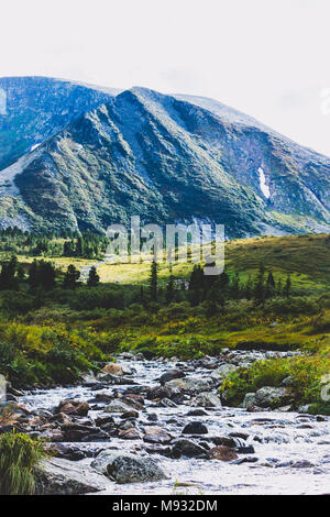 Fast mountain river in rapid flow in the green forest Stock Photo - Alamy