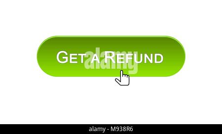 Get a refund web interface button clicked with mouse cursor, wine red, budget, stock footage ...