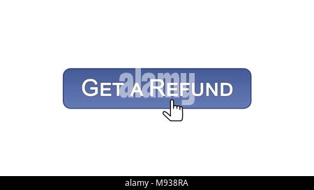 Get a refund web interface button clicked with mouse cursor, wine red, budget, stock footage ...