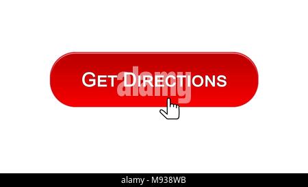 Get directions web interface button clicked with mouse cursor, wine red color, stock footage ...