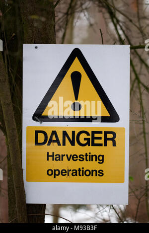 DANGER Harvesting operations sign exclamation mark warning black text ...
