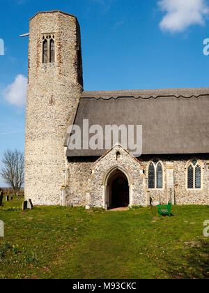 The medieval flint walled and thatch roofed church at Edingthorpe ...