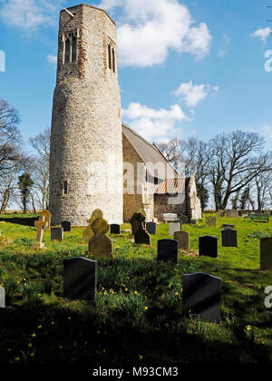 The medieval flint walled and thatch roofed church at Edingthorpe ...