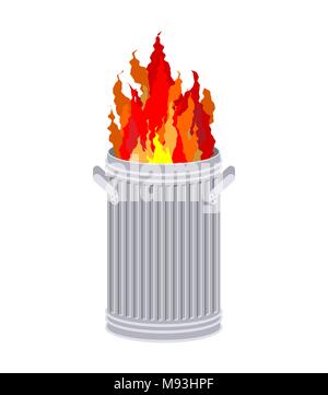 garbage in the trash can burns. waste incineration. flat vector ...