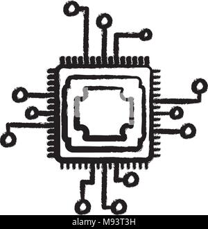 sketch of computer chip icon over white background, vector illustration ...