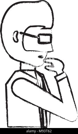 sketch of avatar businessman thinking over white background, vector ...