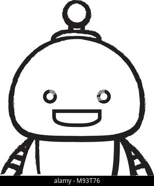 sketch of Cartoon happy robot icon over white background, vector ...