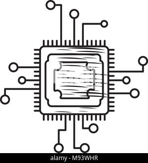 sketch of computer chip icon over white background, vector illustration ...