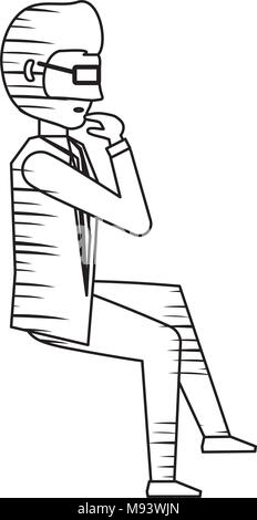 sketch of avatar businessman thinking over white background, vector ...