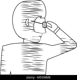 sketch of avatar businessman thinking over white background, vector ...