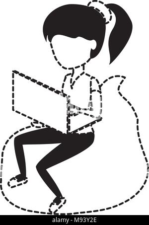 A girl sitting on a bean bag uses a smartphone Stock Vector Image & Art ...