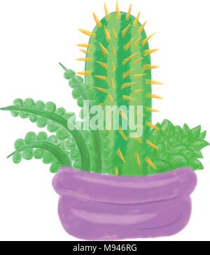 Vector illustration with potted cactus. Succulents. Trendy background ...