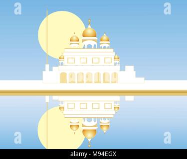 an illustration of an abstract white and gold gurdwara with the sikh ...
