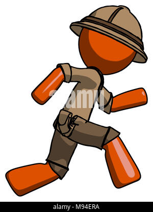 Orange explorer ranger man running fast left Stock Photo - Alamy