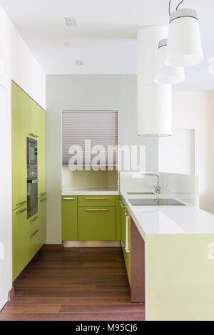 Modern light green luxurious kitchen with dining table Stock Photo - Alamy