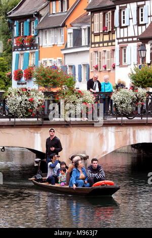 Tourists on the boat, Petite Venise (Little Venice) district, Colmar ...
