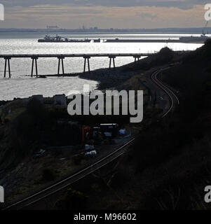 Ship taking on a cargo of salt at Irish Salt Mining jetty, Kilroot ...