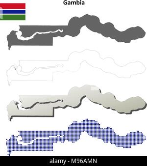 Banjul The Gambia. Detailed Country Map with Location Pin on Capital City. Black silhouette and ...