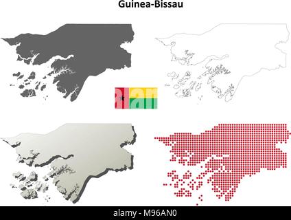 Guinea-Bissau country silhouette. Set of 3 high detailed maps. Solid black silhouette, thick ...