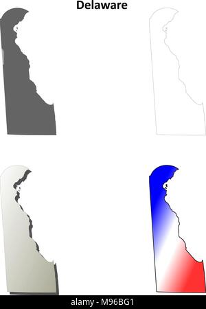 Map of Delaware state, USA. Set of Delaware maps with outline border ...