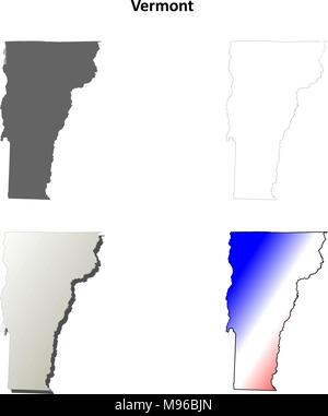 Vermont state map, USA. Set of Vermont maps with outline border ...
