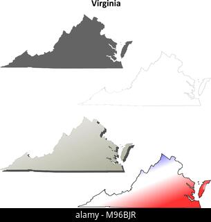 Virginia VA state Map USA with Capital City Star at Richmond. Black ...