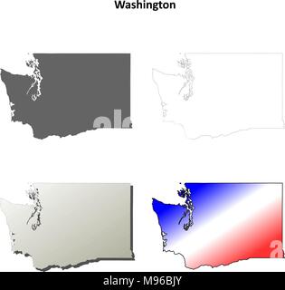 Washington WA state Map USA. Black outline mao isolated on a white ...