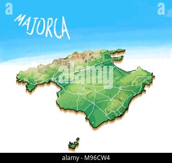 Topographic map of Mallorca, Balearic Islands, Spain. Vector detailed ...