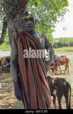 Africa, Ethiopia, Debub Omo Zone, Mursi tribe Woman with clay lip disc ...