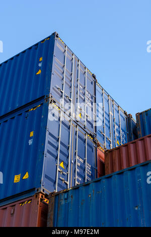 Warehouse of stacked cargo standard containers for temporary storage ...