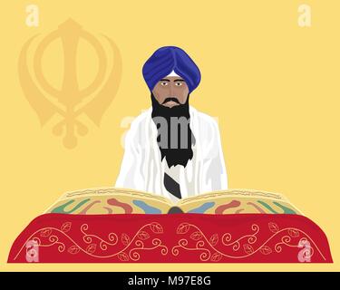 The symbol of the Sikhism Holy book Guru Granth Sahib and sign Ek Onkar ...