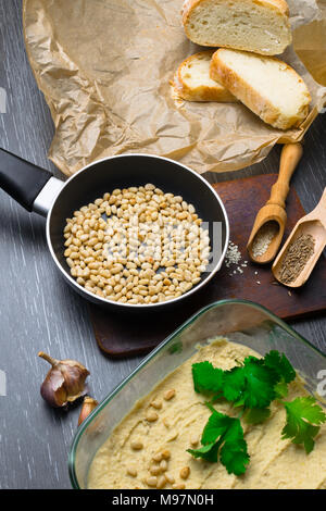 Vegan cuisine – Traditional Jewish Hummus with olive oil Stock Photo ...