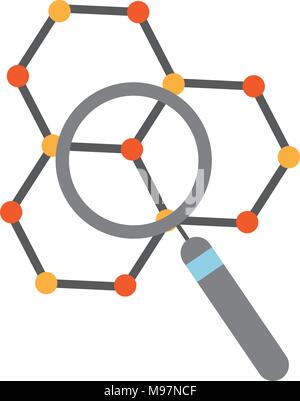 Magnifying glass icon. Chemical structure inside. Science research ...