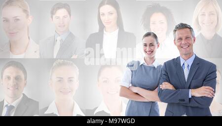 Business people with portrait profiles of different people around the ...