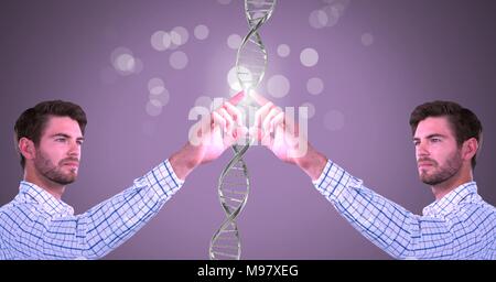 Clone twin man touching himself with genetic DNA and sparkles Stock ...