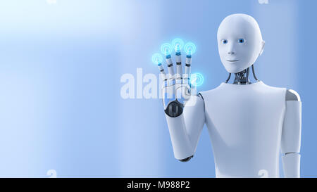 Robot pushing shining button, 3d rendering Stock Photo - Alamy