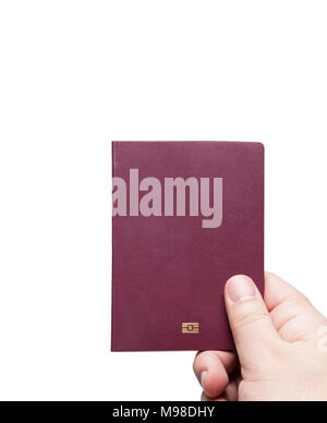 Concept of red burgundy passport cover isolated on white background ...