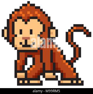 Monkey Chimp Pixel Art Animal Video Game Cartoon Stock Vector Image ...