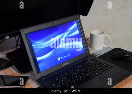 Russia, Poltavskaya village - Mart 24, 2018: Laptop with the operating ...