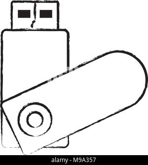 sketch of usb drive icon over white background, vector illustration ...