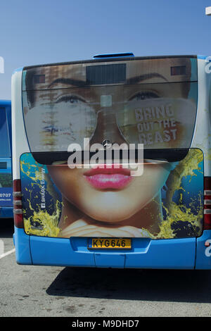 Blue paphos district busses at the kato-paphos embarkation bus station ...
