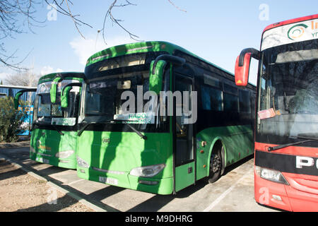 Intercity coaches at the Karvella bus interchange station, paphos ...