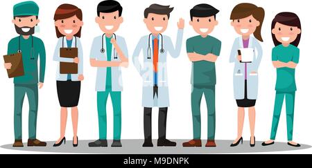 Doctors pose set vector illustration. Cartoon isolated female and male ...