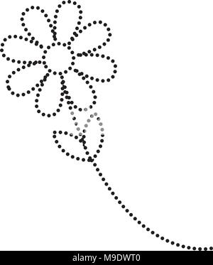 dotted shape beautiful flower with petals and natural leaves vector ...