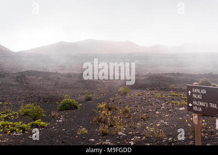 Trail marker in Haleakala crater, at the end of the Sliding Sands trail ...