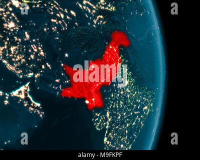 Night map of Pakistan as seen from space on planet Earth. 3D ...