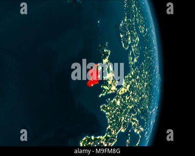 Illustration of Ireland as seen from Earth’s orbit during sunset with ...