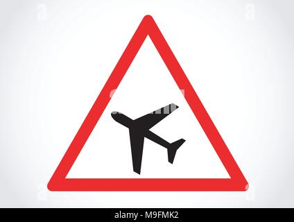 Airport warning sign or low flying airplane, red triangle background ...