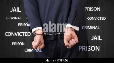 Jail convicted prison criminal labels with close handcuffed man Stock ...