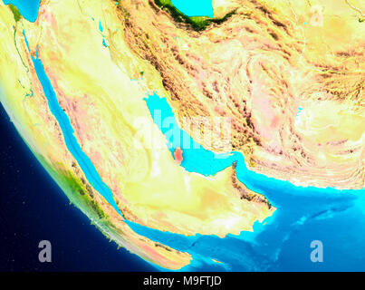 Qatar highlighted in red on globe with realistic land surface, visible ...